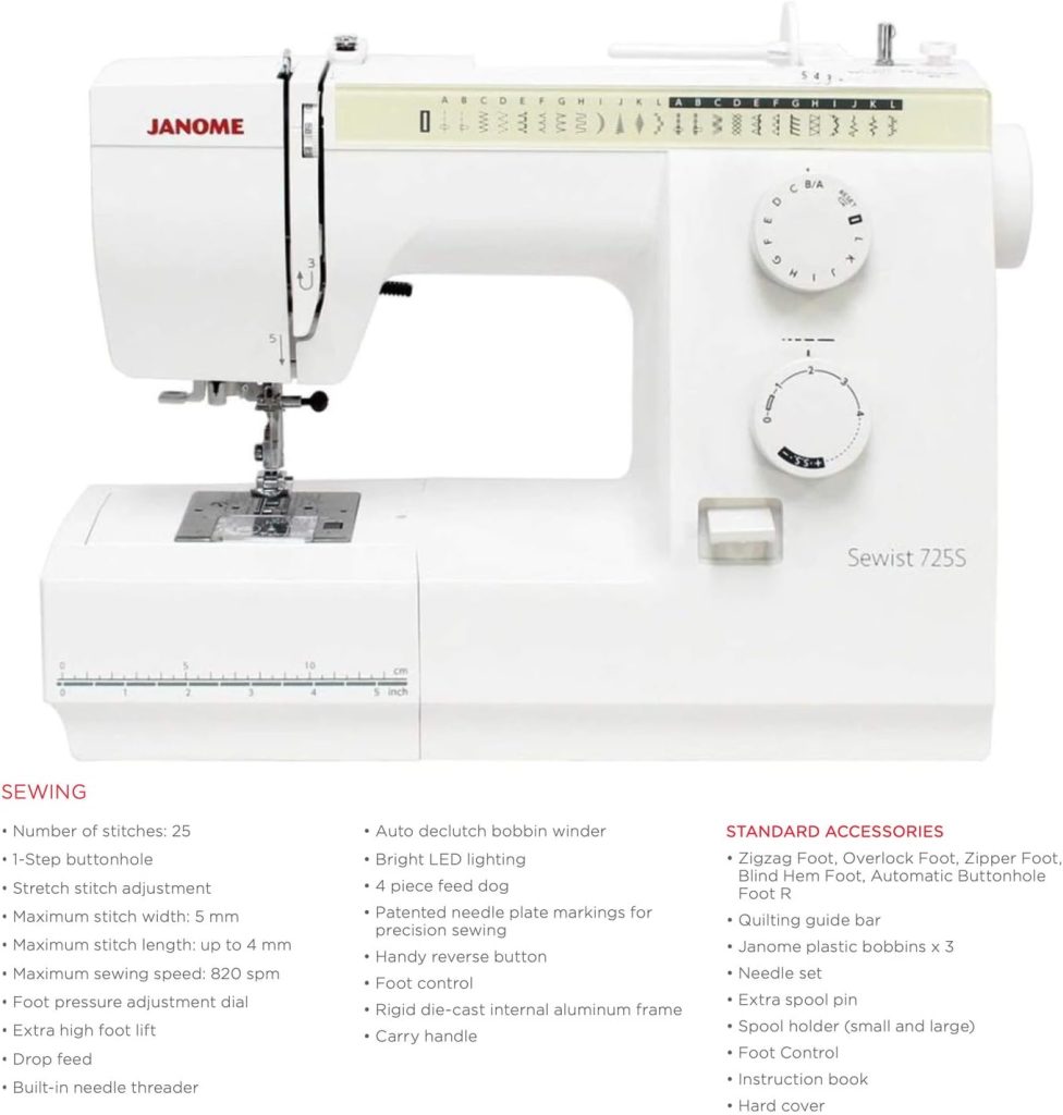 Janome 725S: 25 Stitch Capability with Auto 1-step buttonhole 🇨🇦