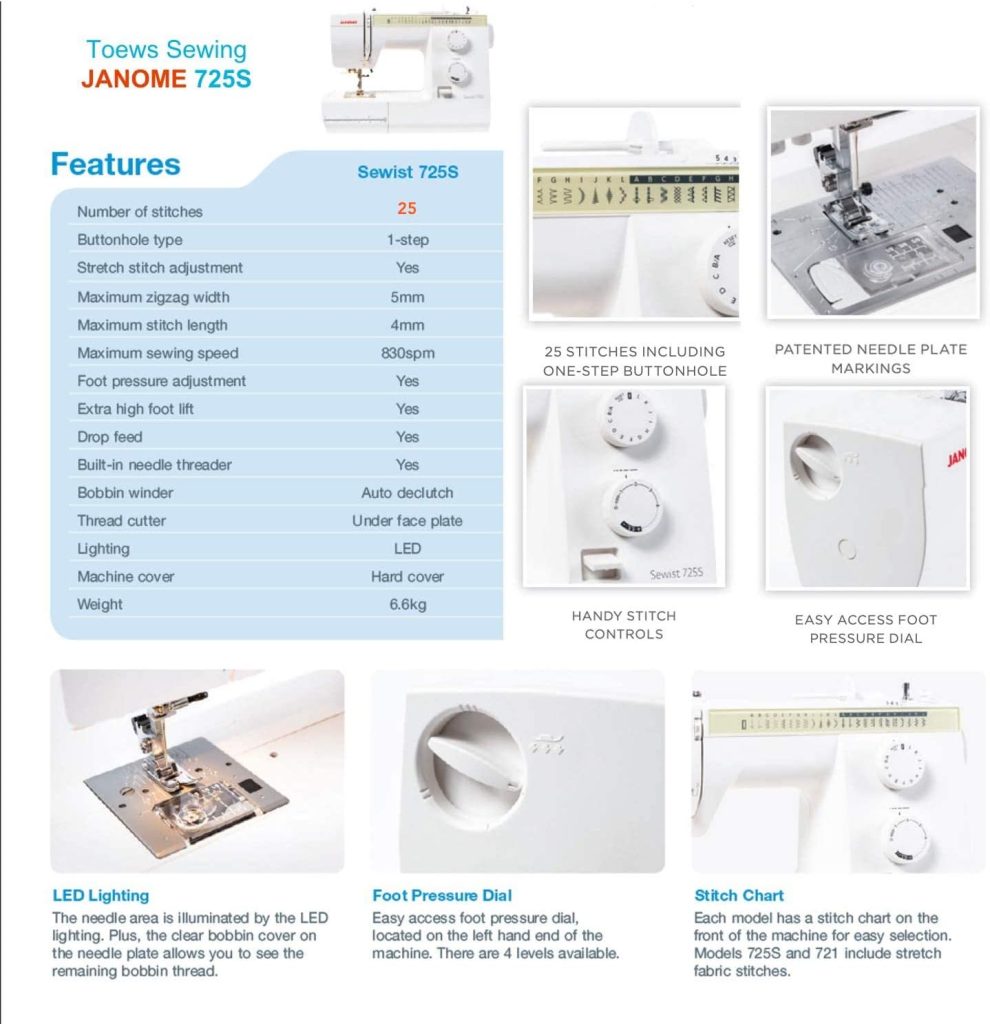 Janome 725S: 25 Stitch Capability with Auto 1-step buttonhole 🇨🇦